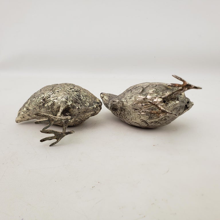 Pair of Antique Silver Plated Quail or Game Bird Decorative Sculptures ...