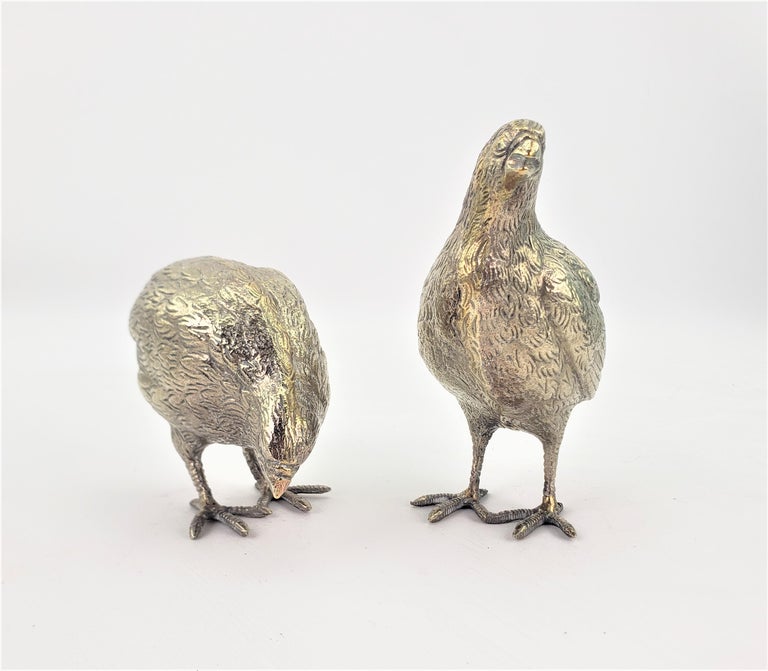 Pair of Antique Silver Plated Quail or Game Bird Decorative Sculptures ...
