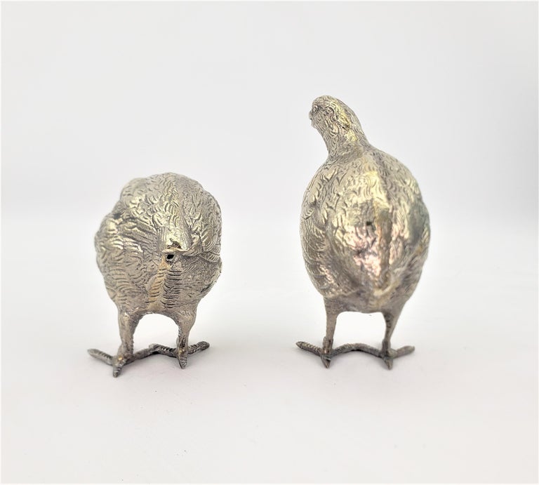 Pair of Antique Silver Plated Quail or Game Bird Decorative Sculptures ...