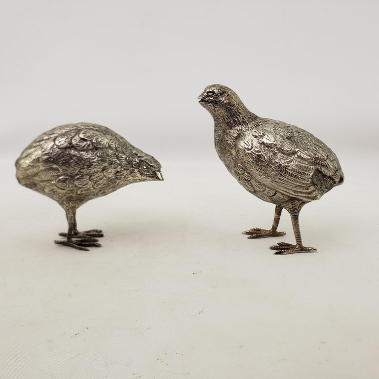 Pair of Antique Silver Plated Quail or Game Bird Decorative Sculptures ...