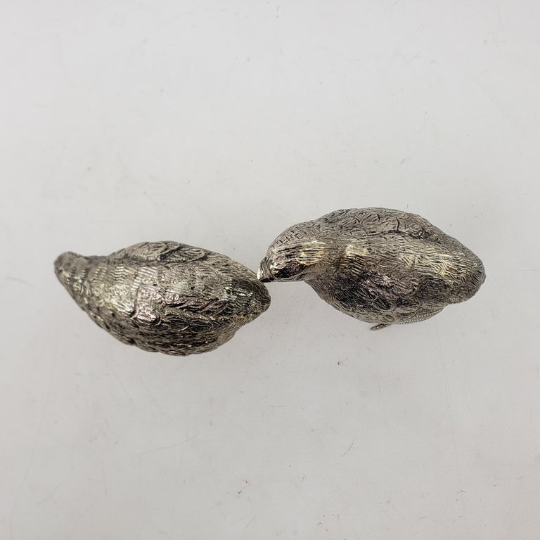 Pair of Antique Silver Plated Quail or Game Bird Decorative Sculptures ...