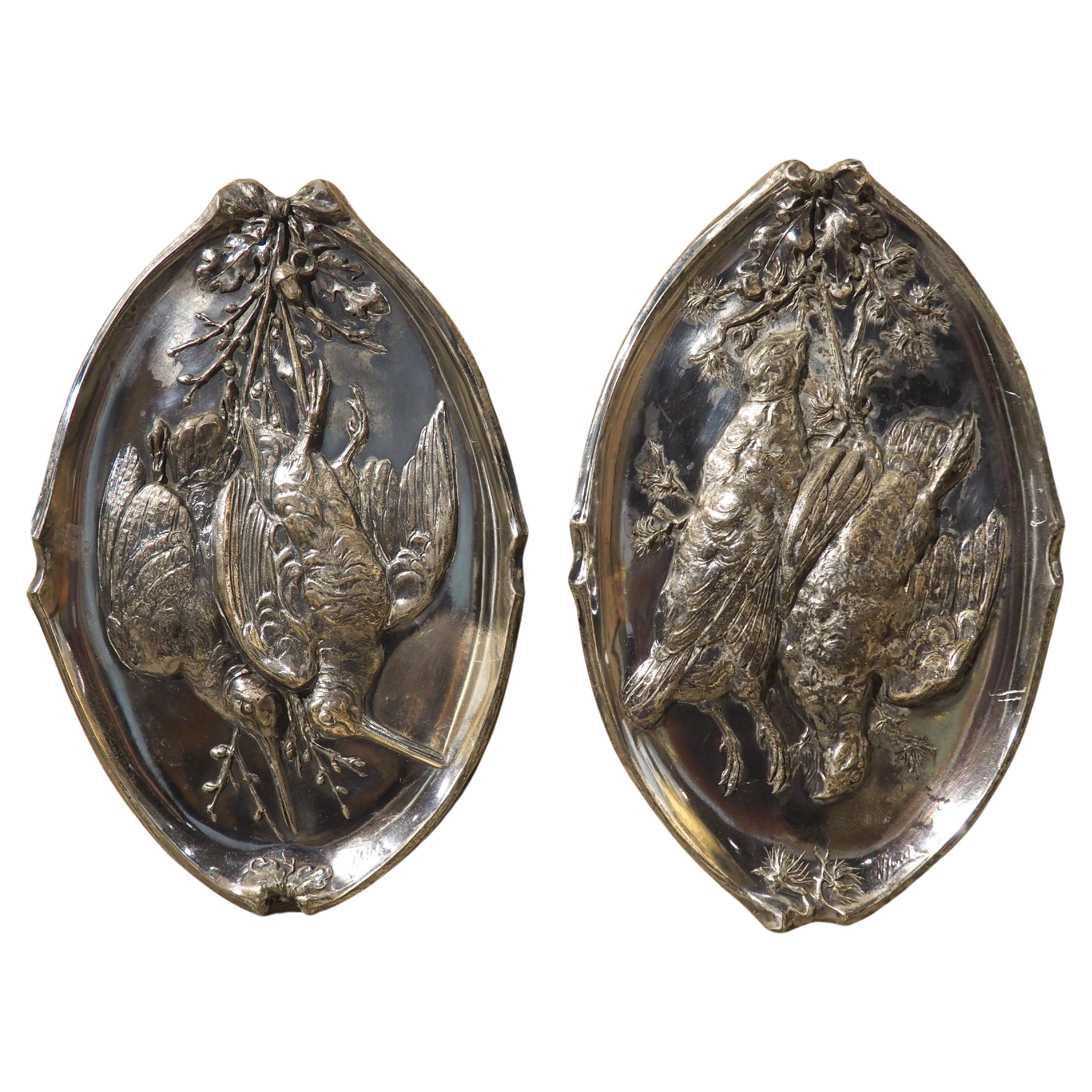 Pair of Antique Silvered Metal Hunt Plaques from France, Circa 1900 For ...