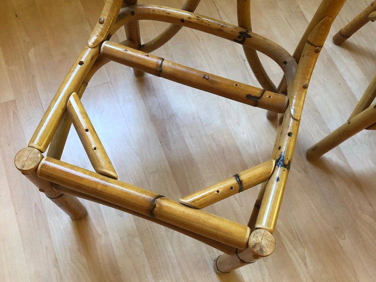 Pair of antique south seas bamboo chairs with polynesian hawaiian ...