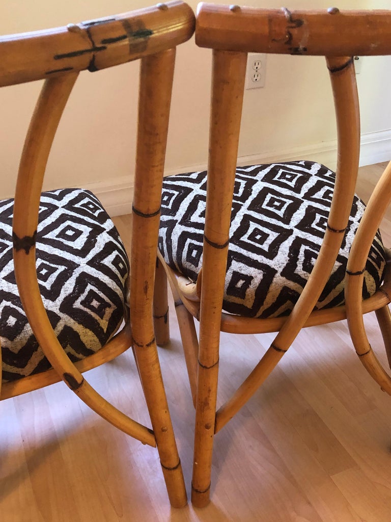 Pair of antique south seas bamboo chairs with polynesian hawaiian ...