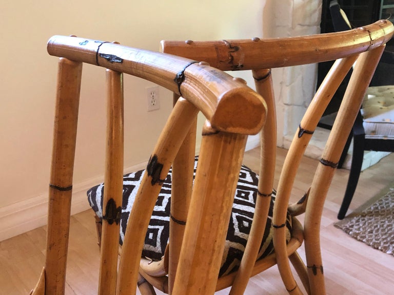 Pair of antique south seas bamboo chairs with polynesian hawaiian ...