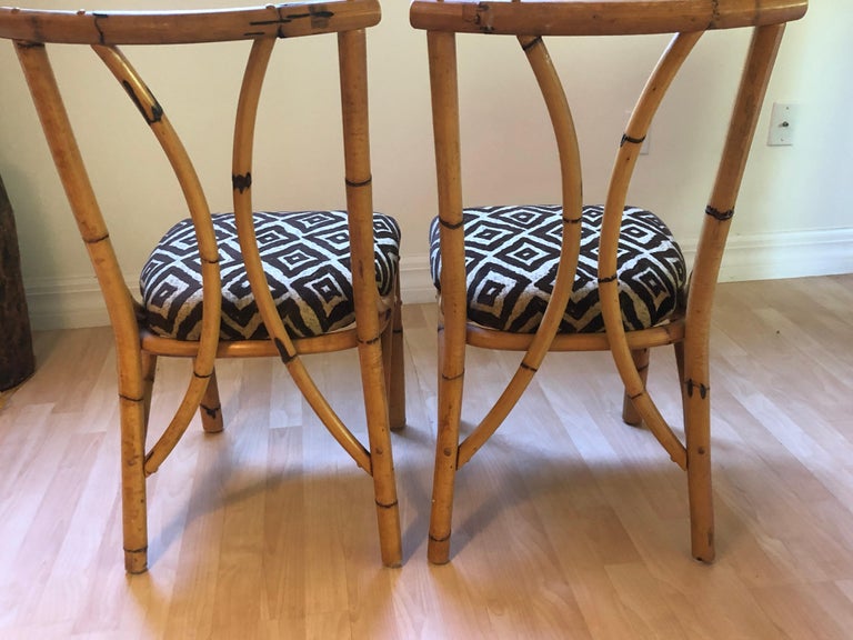 Pair of antique south seas bamboo chairs with polynesian hawaiian ...