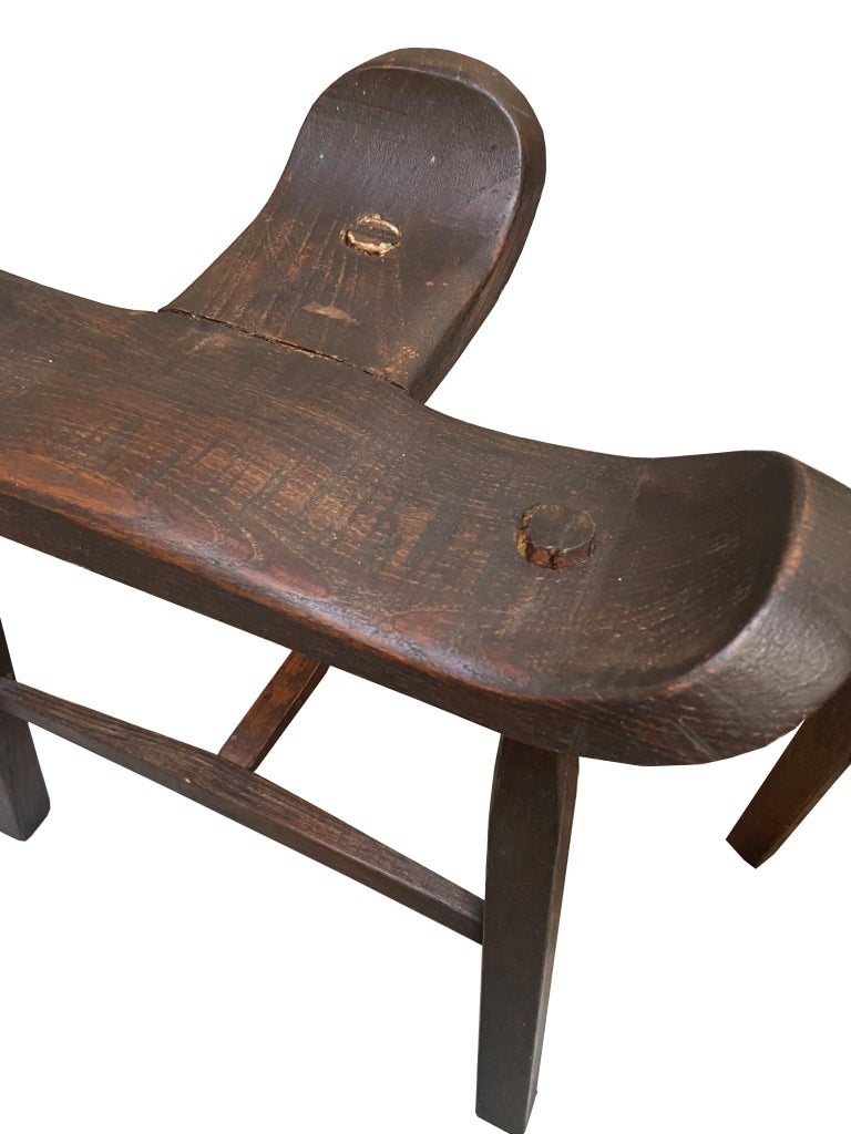 Pair of Antique Spanish Carved Wood Stools, 1950s at 1stDibs