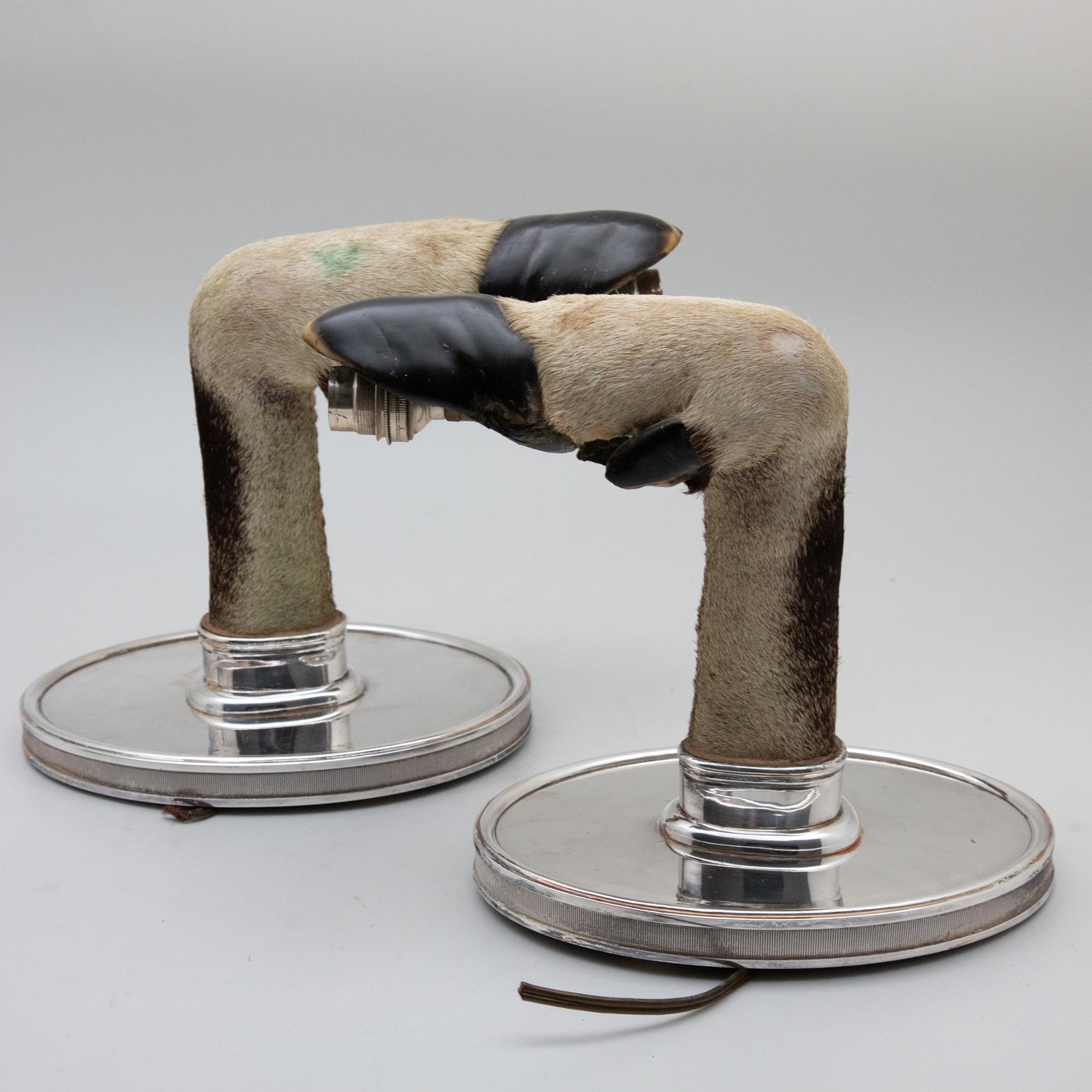Pair of Antique Stag Hoof and Silver Plate Electrified Sconces at ...
