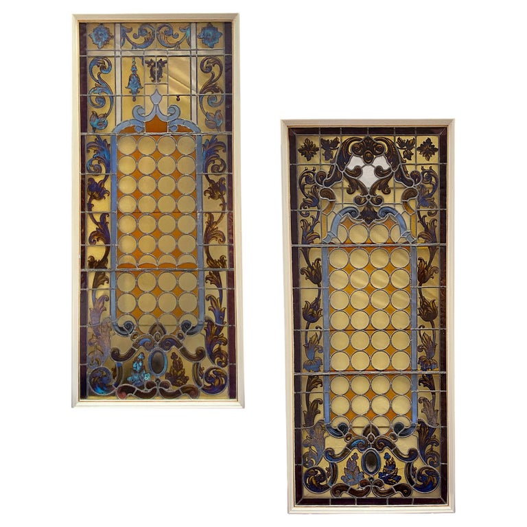 Pair of Antique Stained Glass Windows, Sold Individually For Sale at ...