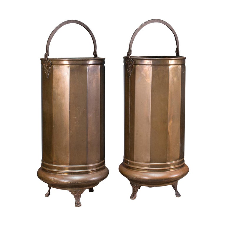 Pair of, Antique Stick Stands, Brass, Umbrella Rack, Fireside Bin ...