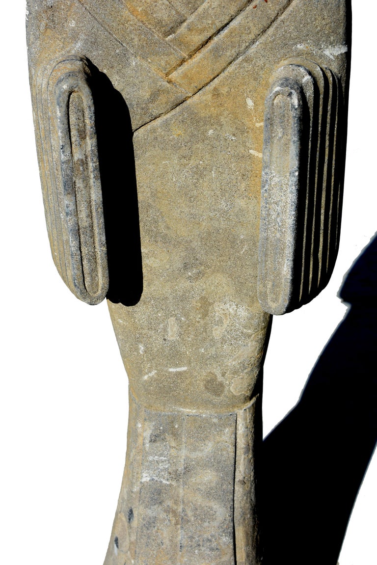 Pair of Antique Stone Figures Statues Han Style For Sale at 1stDibs