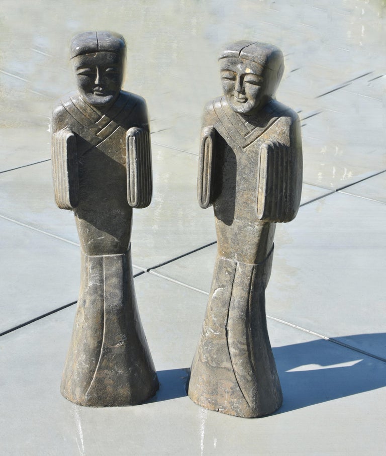 Pair of Antique Stone Figures Statues Han Style For Sale at 1stDibs