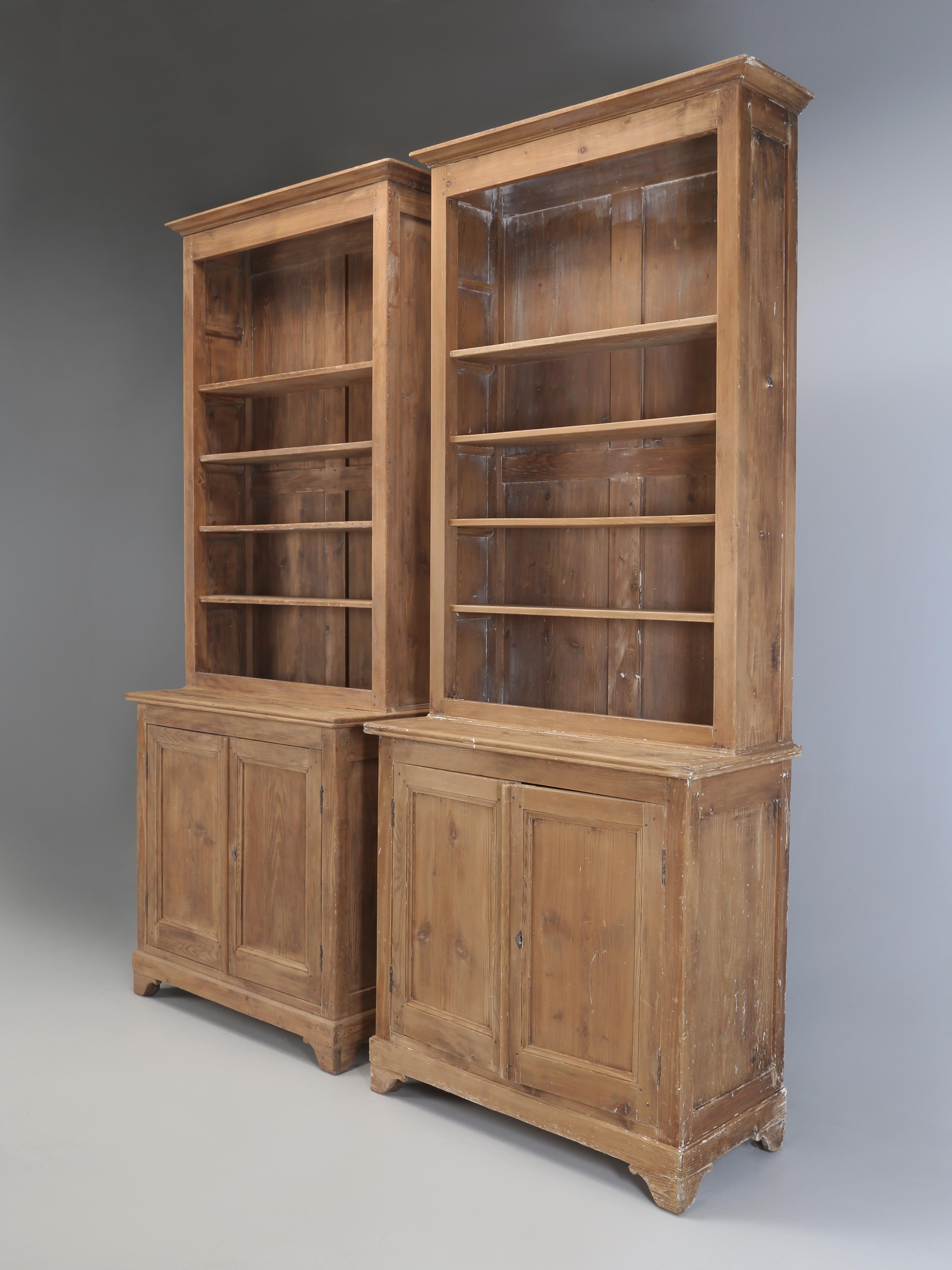 Pair of Antique Stripped Pine French Bookcases from the late 1800’s Unrestored For Sale at 1stDibs