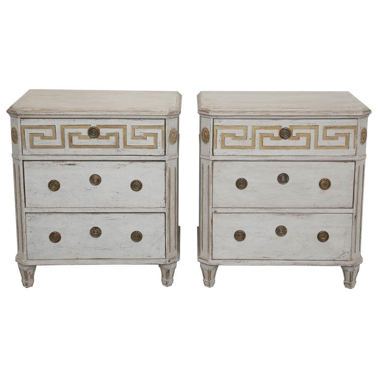Pair of Antique Swedish Gustavian Style Painted Chests with Greek Key ...