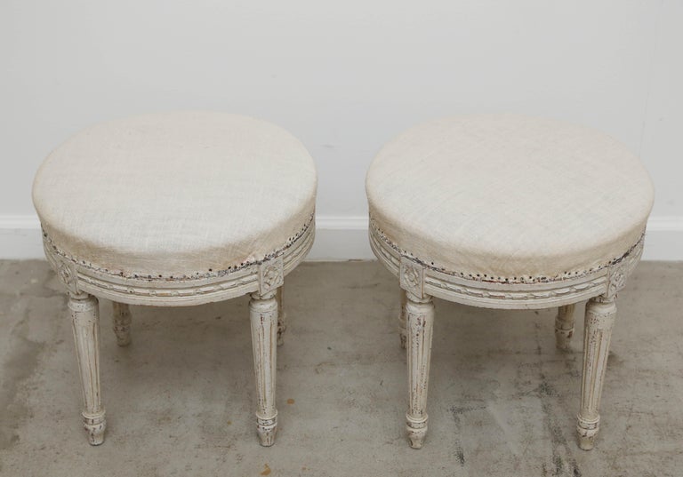 Pair of Antique Swedish Gustavian Style Painted Round Stools, Late 19th ...