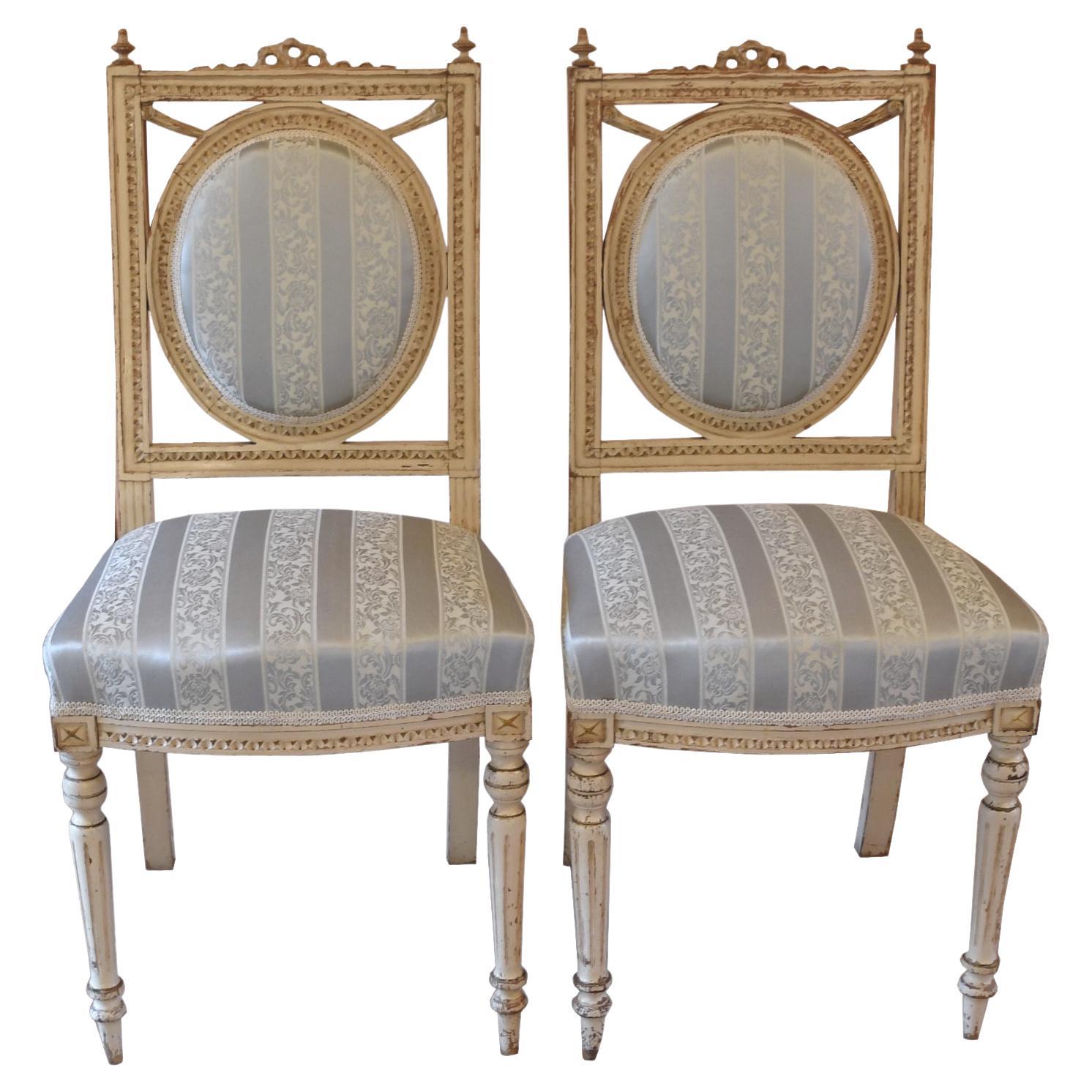 Pair of Painted Louis XVI Parlor Chairs For Sale at 1stDibs