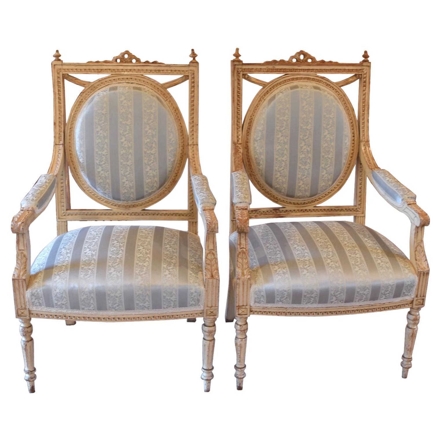 Antique Pair French Style Upholstered Arm Chairs, Circa 1930 at 1stDibs