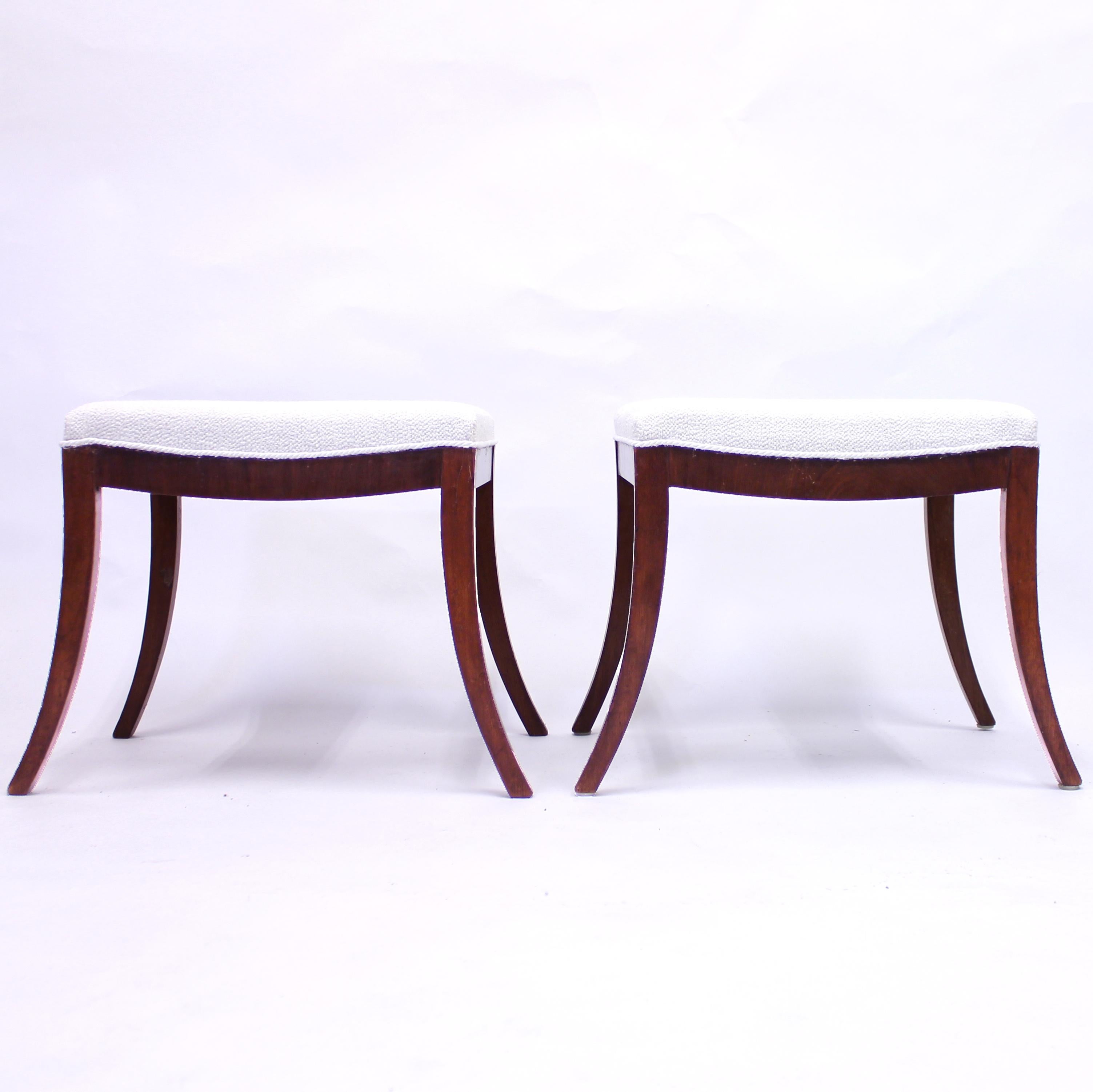 Pair of Antique Swedish Mahogany Stools with Bouclé Seats, circa 1830s ...
