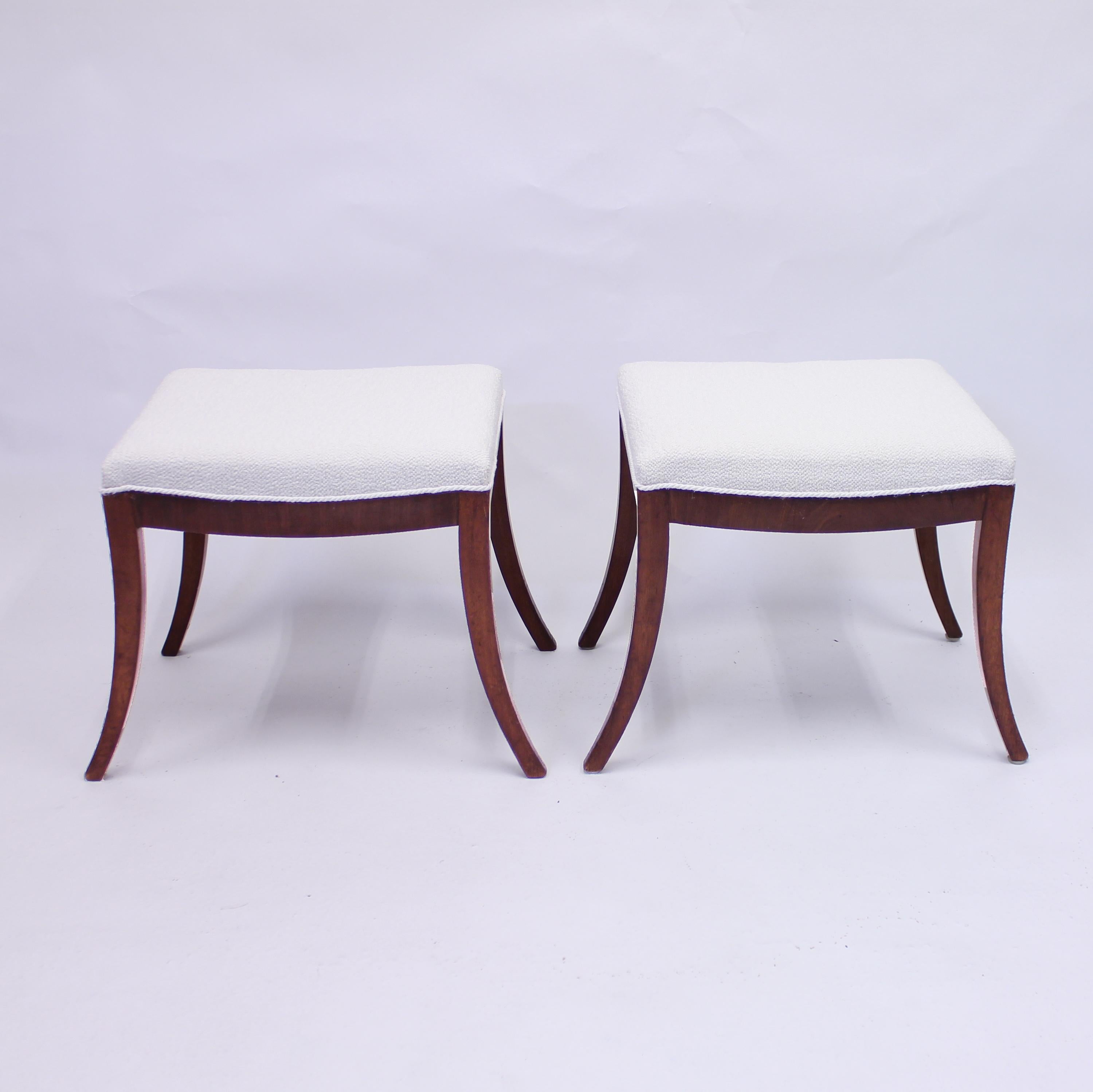 Pair of Antique Swedish Mahogany Stools with Bouclé Seats, circa 1830s ...