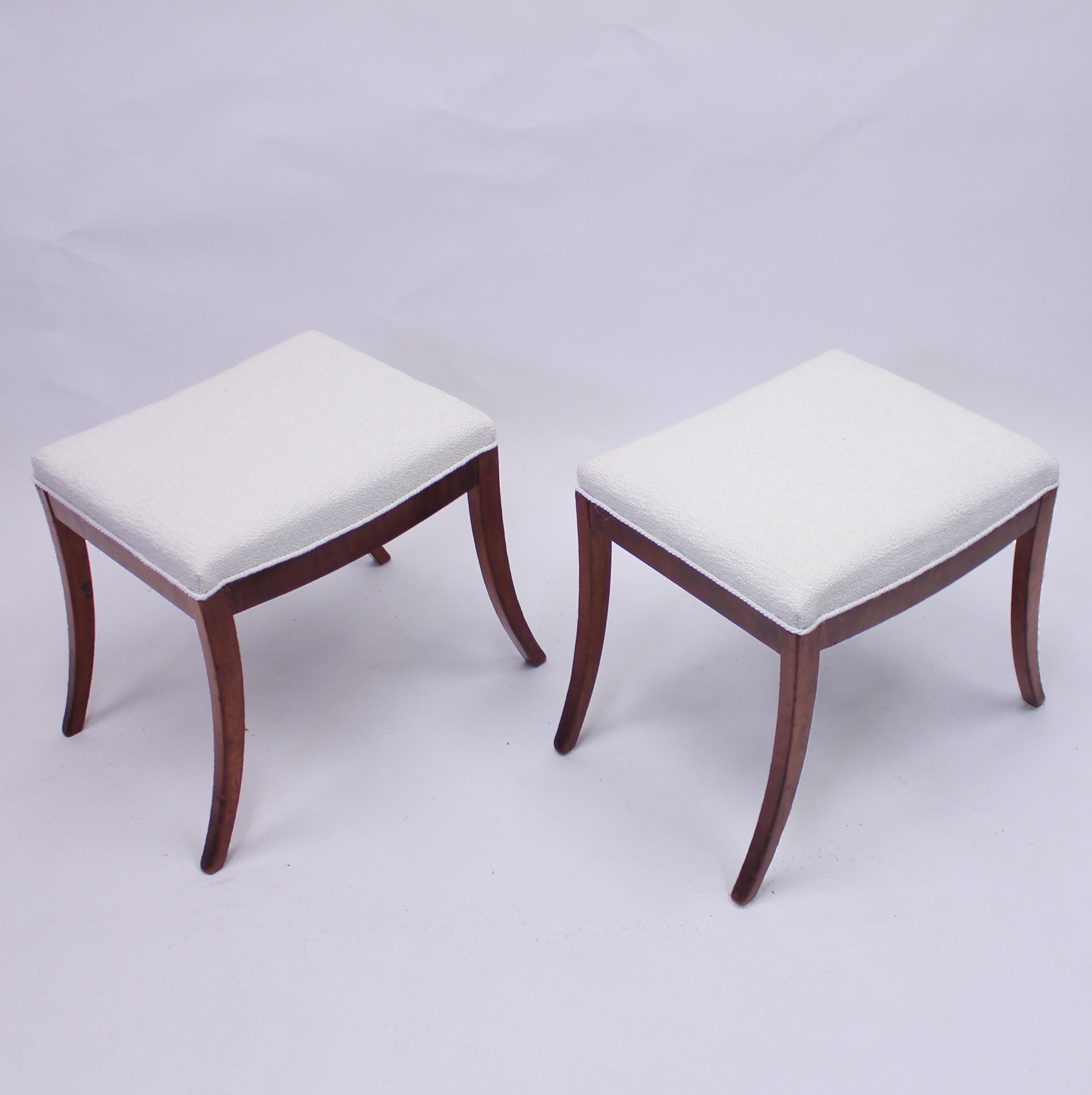 Pair of Antique Swedish Mahogany Stools with Bouclé Seats, circa 1830s ...