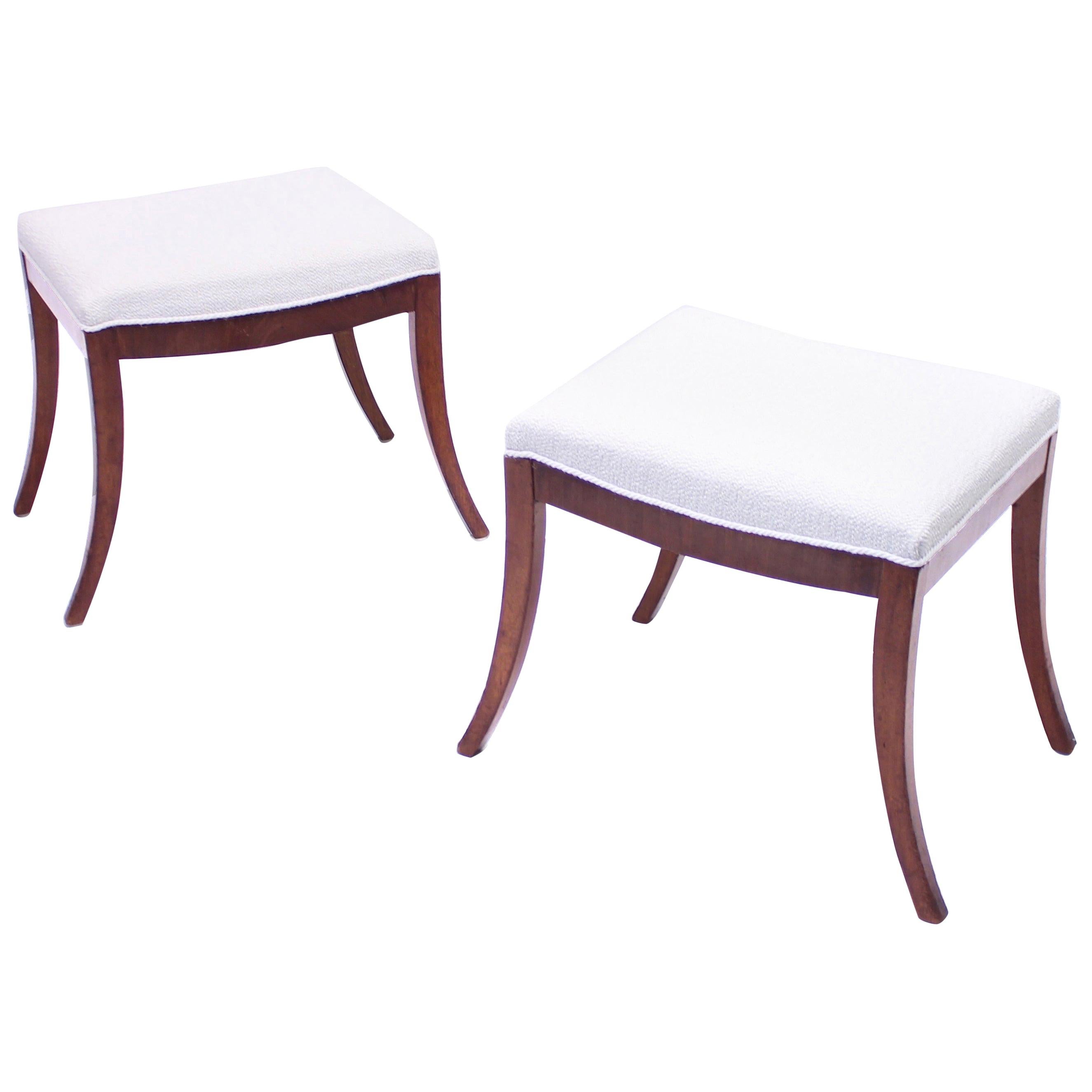 Pair of Antique Swedish Mahogany Stools with Bouclé Seats, circa 1830s ...