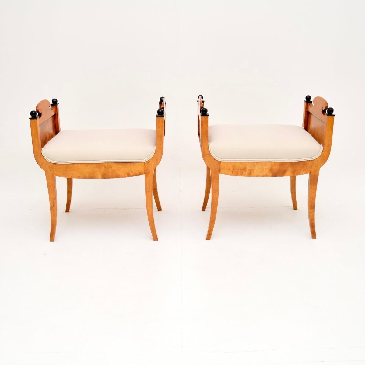 Pair of Antique Swedish Satin Birch Biedermeier Stools For Sale at 1stDibs