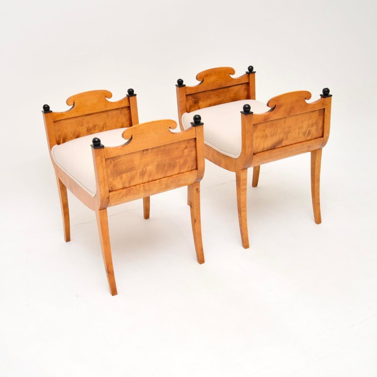 Pair of Antique Swedish Satin Birch Biedermeier Stools For Sale at 1stDibs