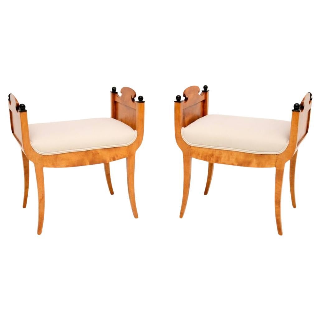 Pair of Antique Swedish Satin Birch Biedermeier Stools For Sale at 1stDibs