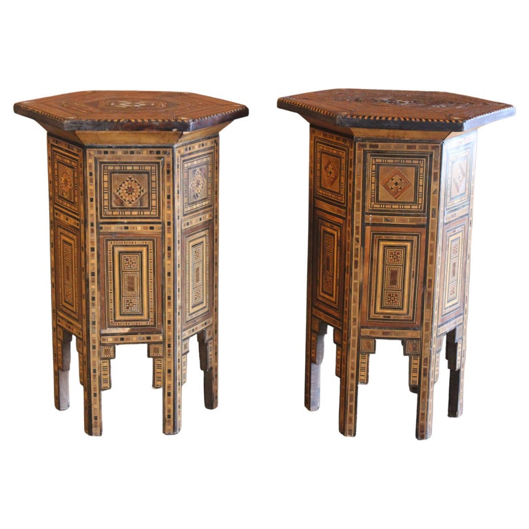 Pair of Antique Syrian Inlaid Side Tables For Sale at 1stDibs