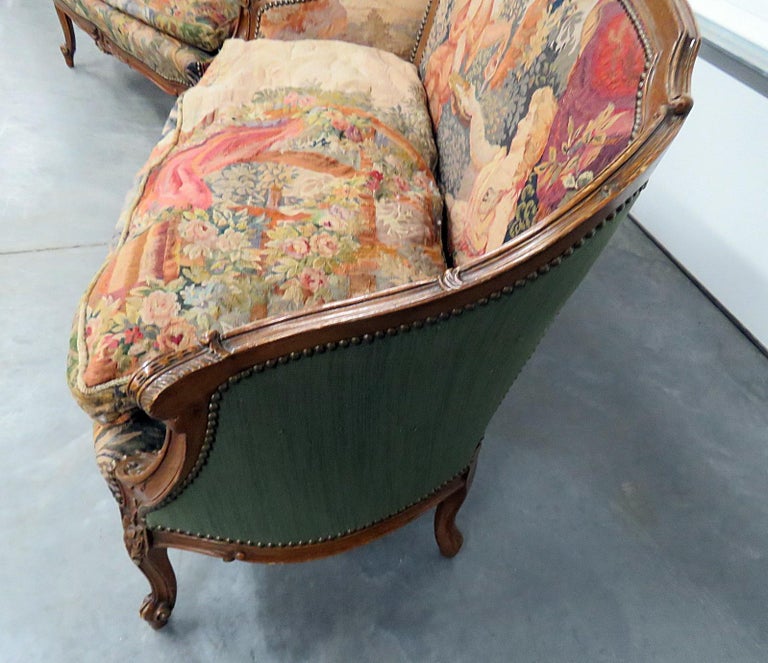 Pair of Antique Tapestry Settees For Sale at 1stDibs