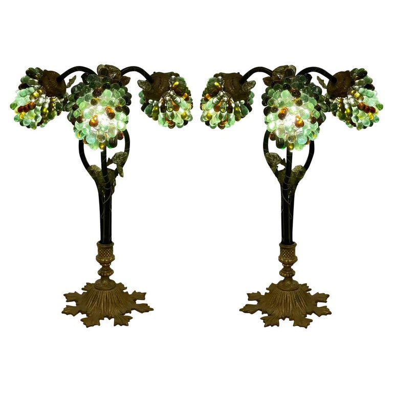Pair of Antique Venetian Glass and Bronze Grape Cluster Table Lamps For ...
