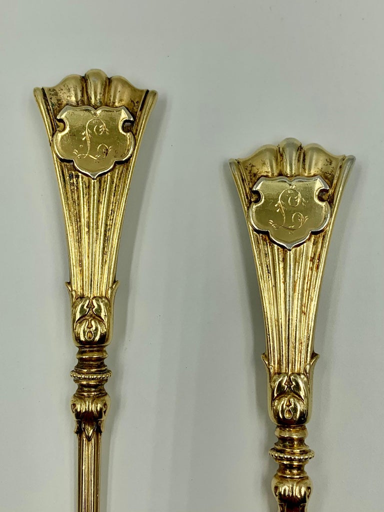 Pair of Antique Vermeil Silver Serving Pieces, Salad/Serving Set, circa ...
