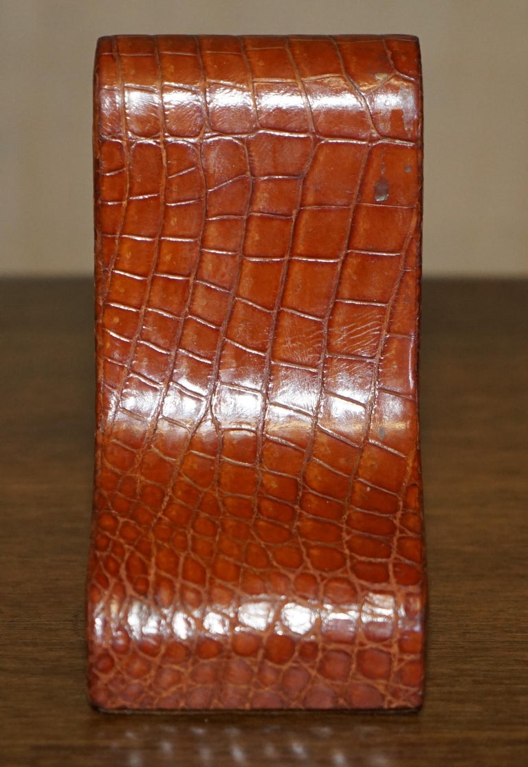 PAIR OF ANTIQUE VICTORIAN ASPREY LONDON CROCODILE ALLIGATOR LEATHER ...