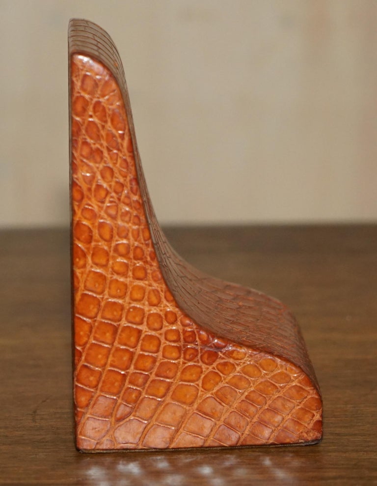 PAIR OF ANTIQUE VICTORIAN ASPREY LONDON CROCODILE ALLIGATOR LEATHER ...