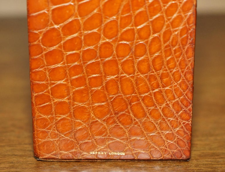 PAIR OF ANTIQUE VICTORIAN ASPREY LONDON CROCODILE ALLIGATOR LEATHER ...