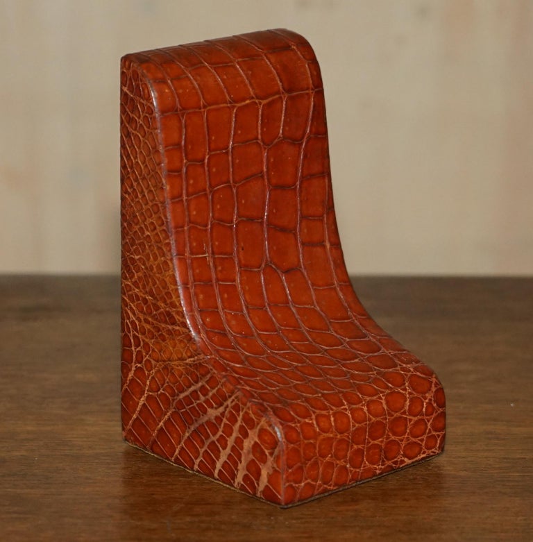 PAIR OF ANTIQUE VICTORIAN ASPREY LONDON CROCODILE ALLIGATOR LEATHER ...
