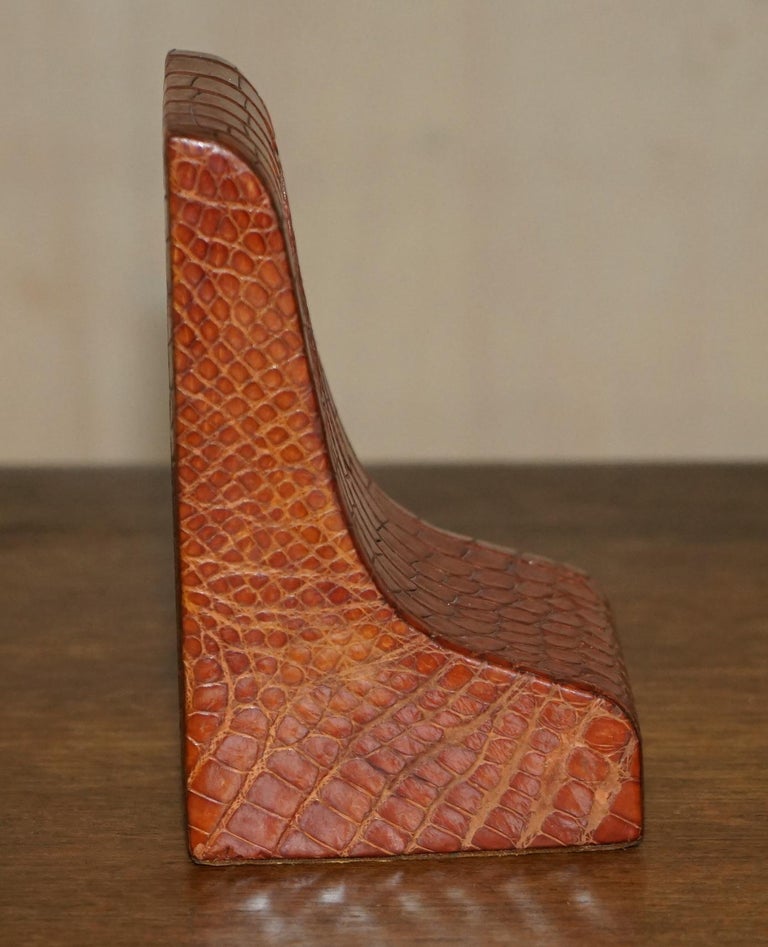 PAIR OF ANTIQUE VICTORIAN ASPREY LONDON CROCODILE ALLIGATOR LEATHER ...