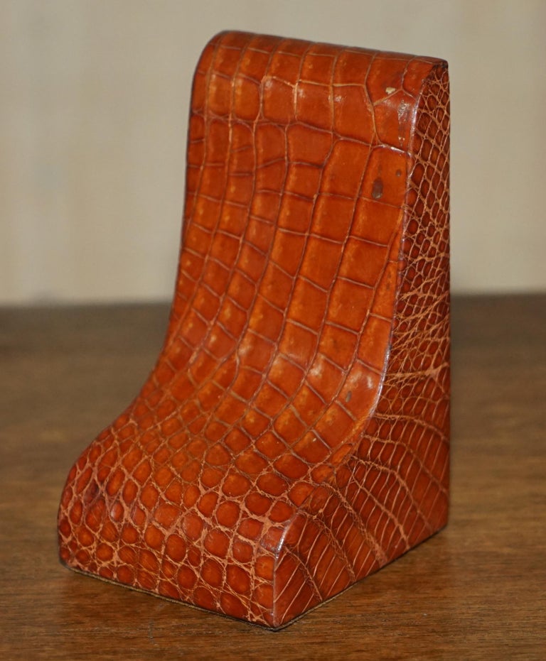 PAIR OF ANTIQUE VICTORIAN ASPREY LONDON CROCODILE ALLIGATOR LEATHER ...