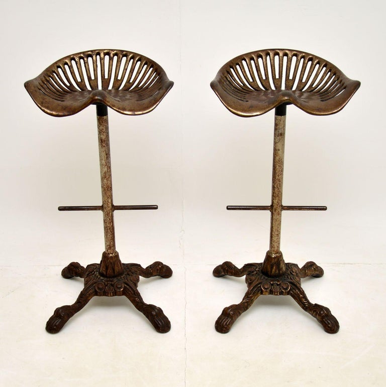Pair of Antique Victorian Cast Iron Tractor Bar Stools at 1stDibs