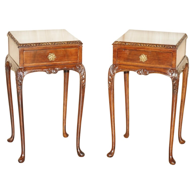 PAIR OF ANTIQUE VICTORIAN ELEGANT CABRIOLE LEGGED SINGLE DRAWER TALL ...