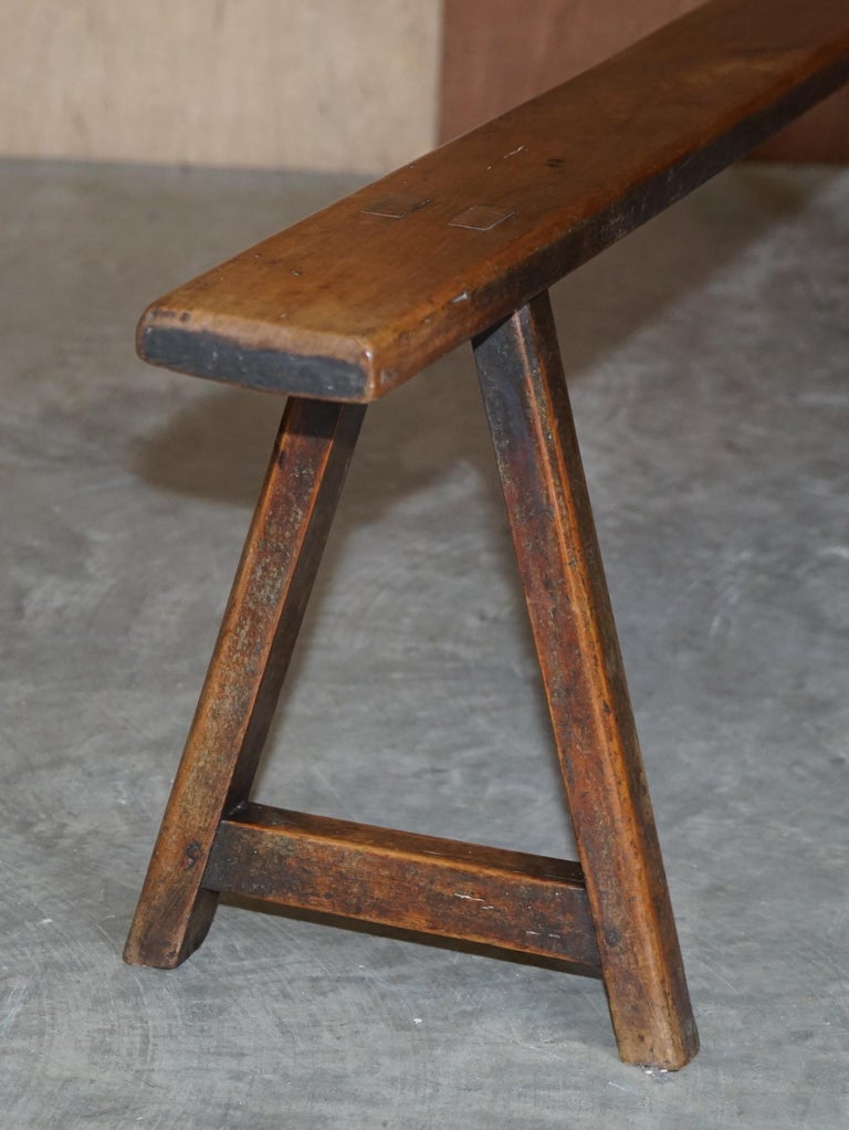 Pair of Antique Victorian Fruitwood Trestle Benches for Long Dining ...
