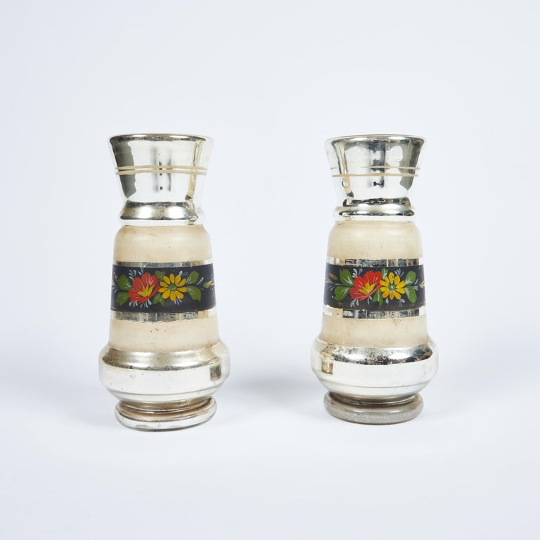 Pair of Antique Victorian Hand Painted Mercury Glass Vases For Sale at ...