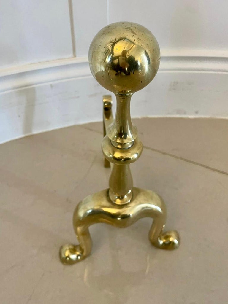 Pair of Antique Victorian Quality Brass Fire Dogs For Sale at 1stDibs