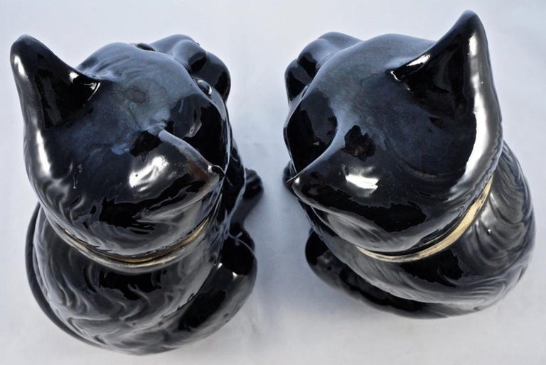 Pair of Antique Victorian Staffordshire Jackfield Black Pottery Cat ...
