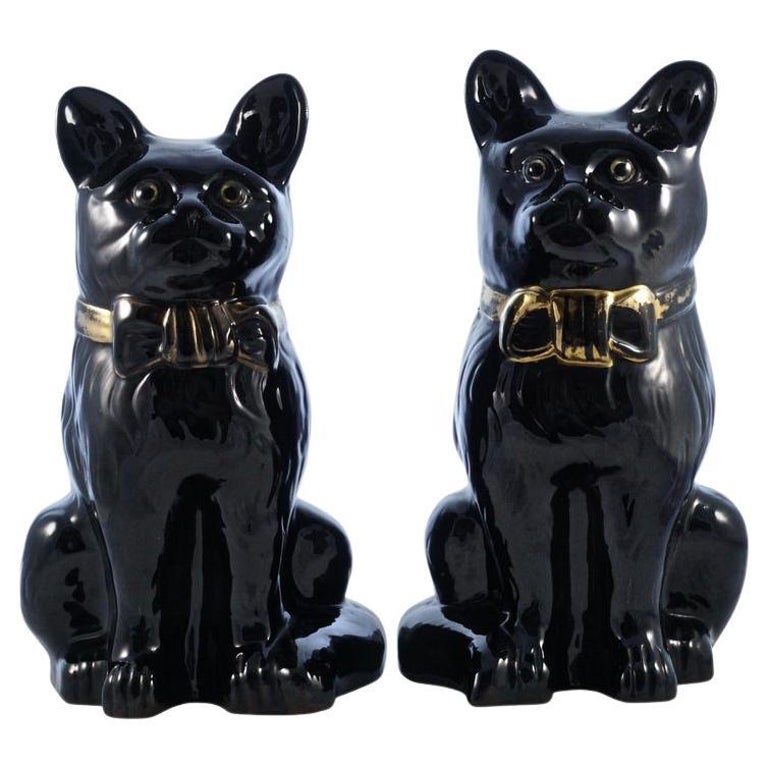 Pair of Antique Victorian Staffordshire Jackfield Black Pottery Cat ...