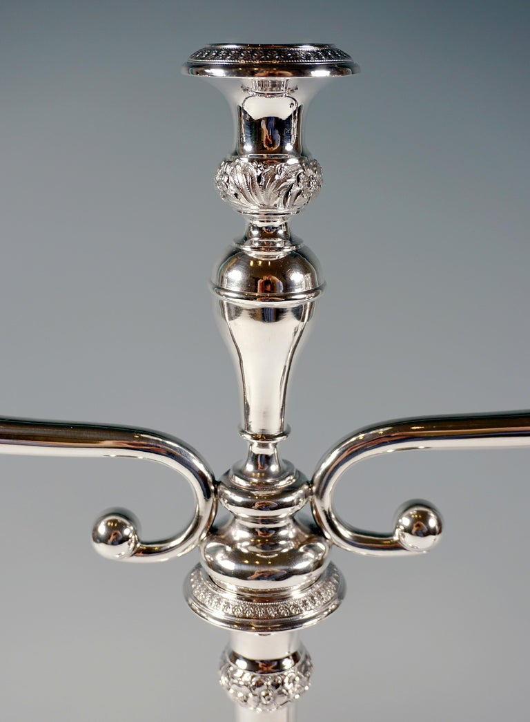 Pair of Antique Vienna 3-Flame Silver Candelabras by Carl Isack, 1840 For Sale at 1stDibs