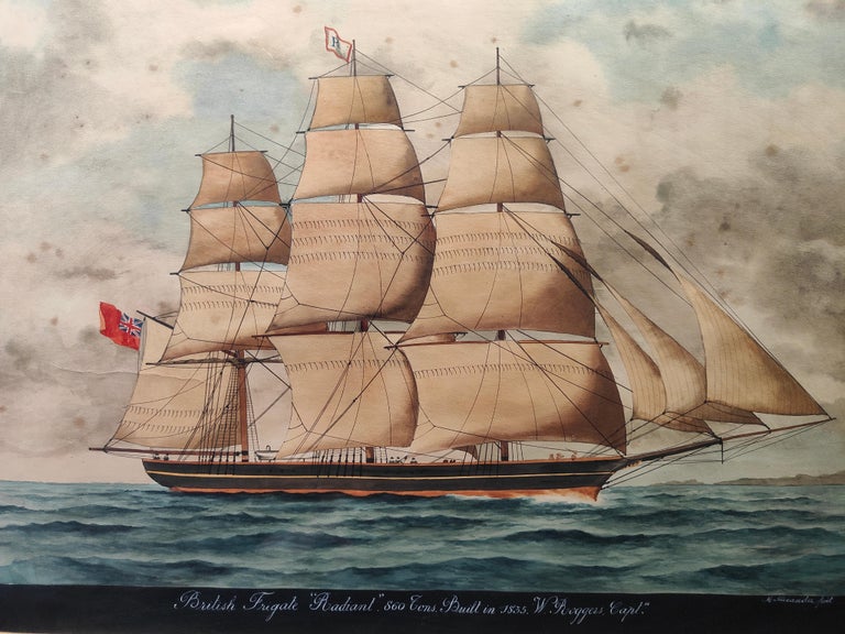 Pair of Antique Watercolors with Boats from XIXth For Sale at 1stDibs