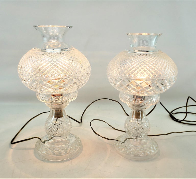 Pair of Antique Waterford Crystal Alana Inishmaan Hurricane Table Lamps ...