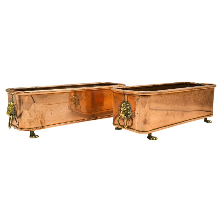 Pair Of Antique Windowsill Planters, English Copper, Jardiniere ...