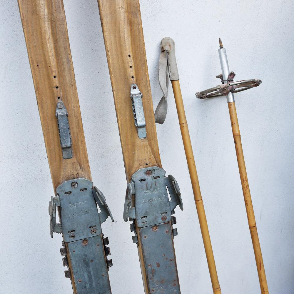 Pair of Antique Wooden Skis, Alps at 1stDibs